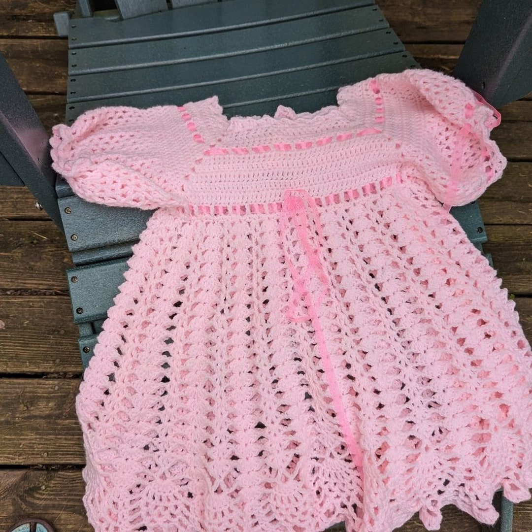 Hand Made Crochet Girls Puffy Sleeves Pink Soft Dress/tunic Size 6-8 - Etsy