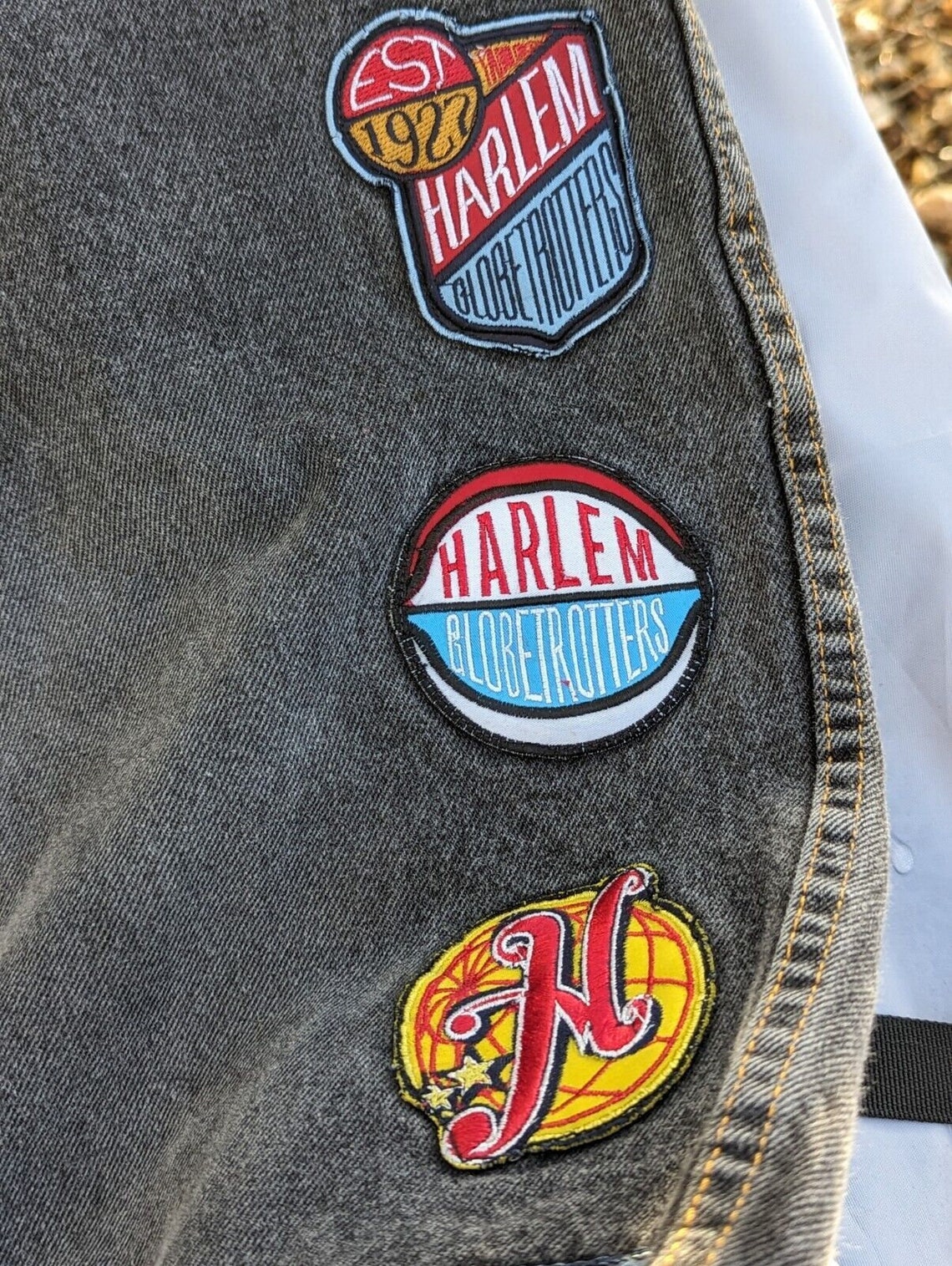 Fubu Platinum Denim Shorts Harlem Globetrotters Mens 36 Embroidered and ...