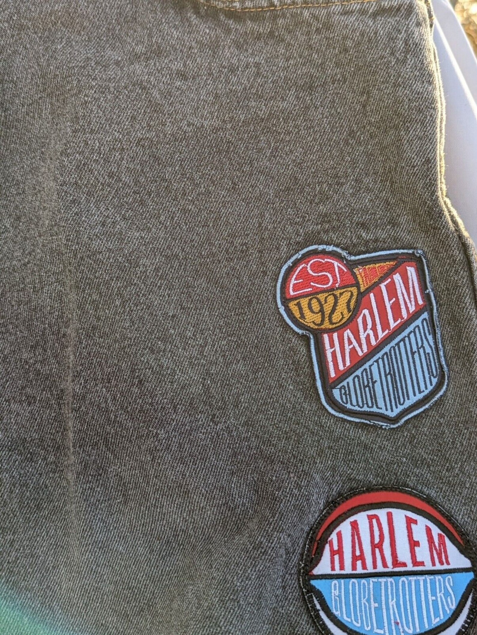 Fubu Platinum Denim Shorts Harlem Globetrotters Mens 36 Embroidered and ...