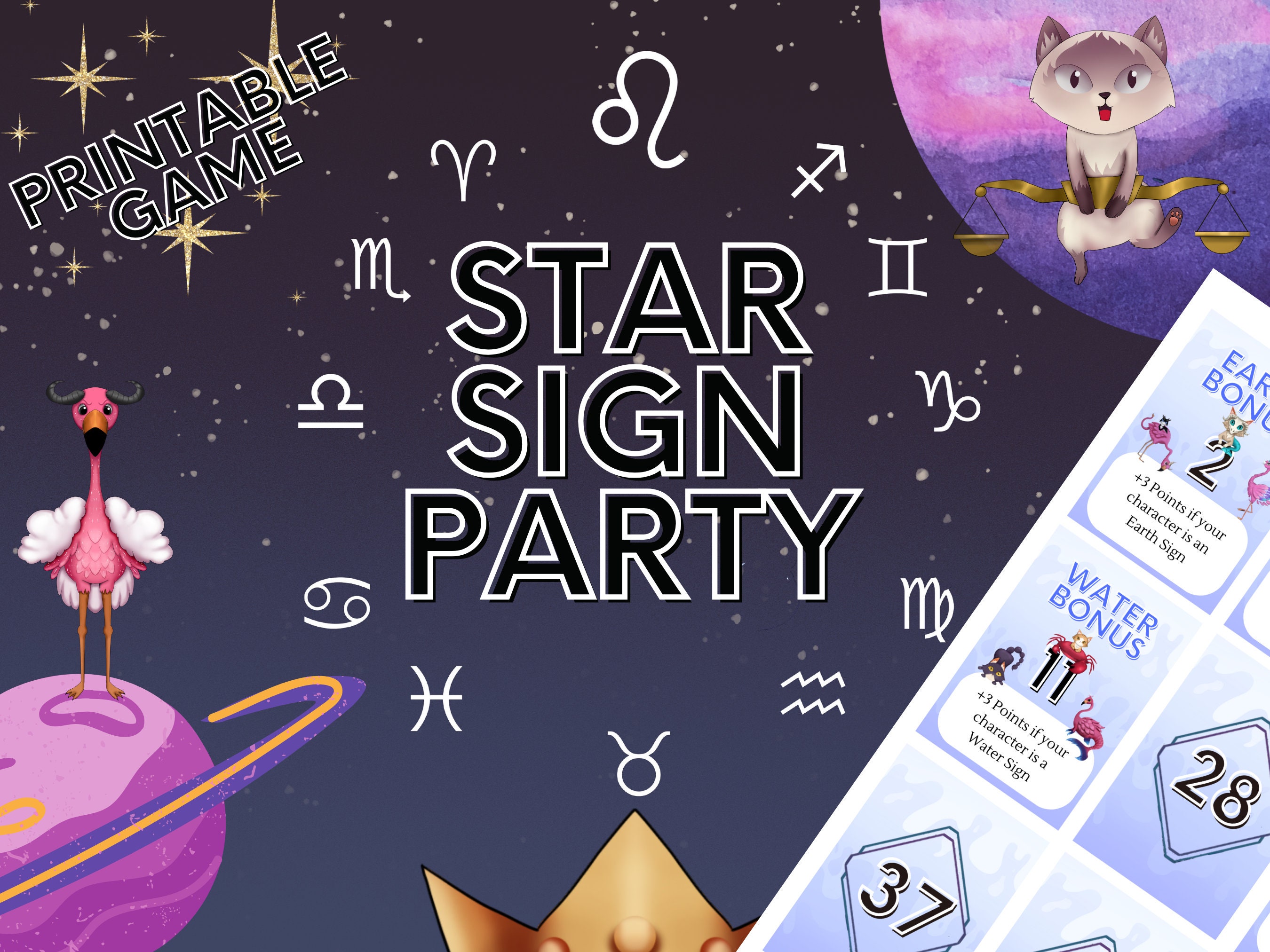 Star Sign Party Printable Party Game Match 5 Bingo Twist - Etsy
