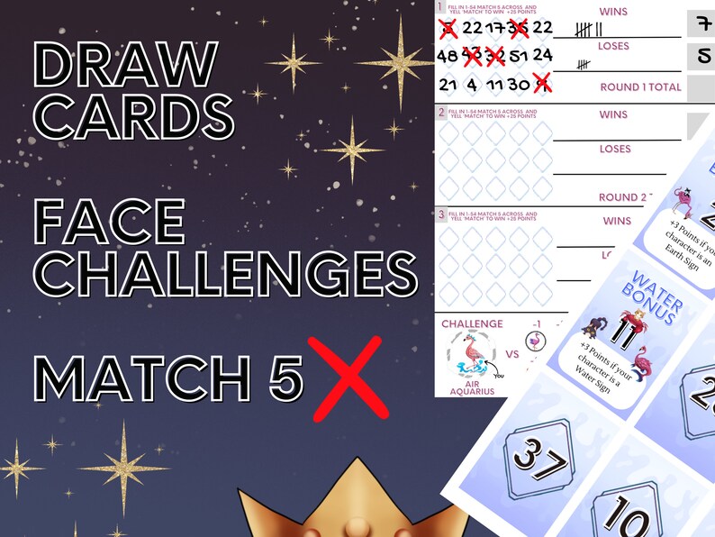 Star Sign Party Printable Party Game Match 5 Bingo Twist - Etsy