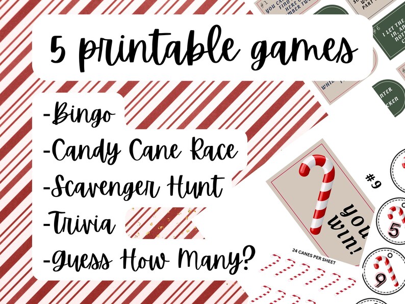 Quick Candy Cane Themed Printable Party Game Bundle - Etsy