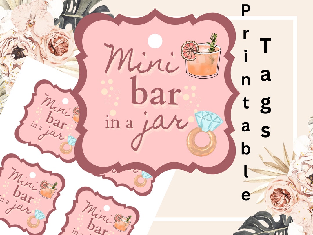 Mini Bar in a Jar Printable Bridal Shower Gift Tag for Guests, Friends ...