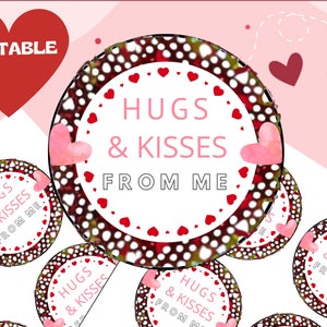 Hugs and Kisses Printable Favor Tag for Valentine's Day - Etsy
