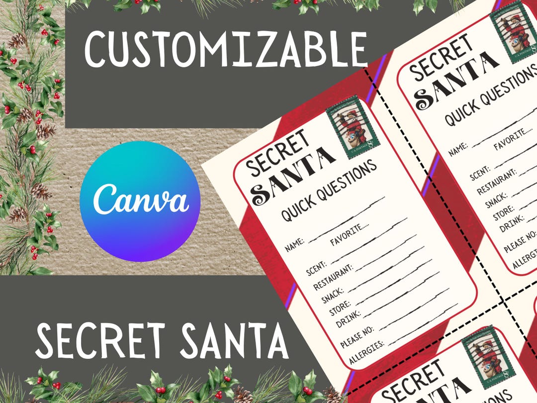 Secret Santa Customizable Cards for Work, School, and Family Christmas ...
