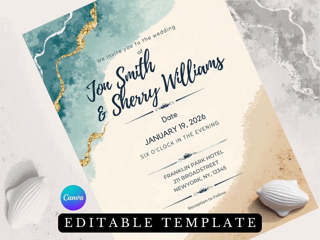 Editable Beach Themed Wedding Invitation Template - DIY Nautical ...
