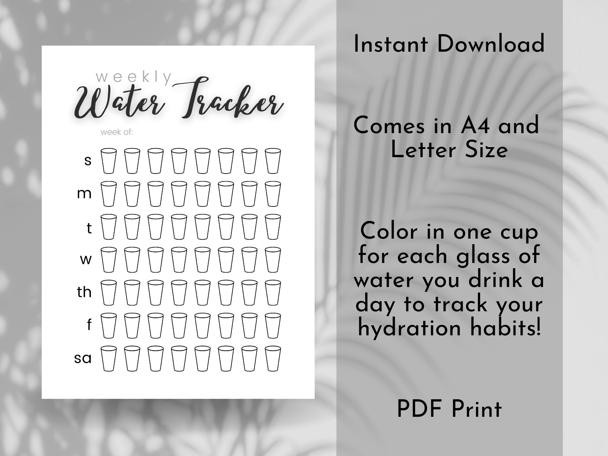 Weekly Water Tracker Hydration Tracker Instant Digital - Etsy