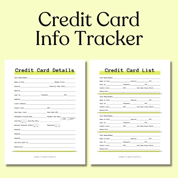 Credit Card Info Sheet - Etsy