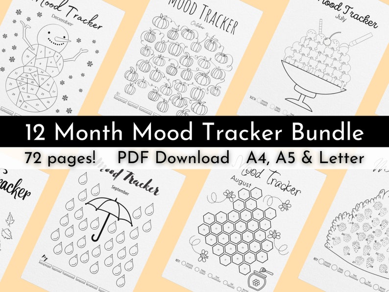 12 Month Mood Tracker Bundle Printable Mood Trackers Instant - Etsy