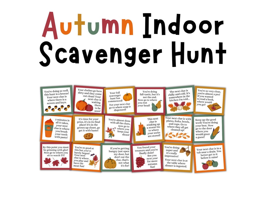 Autumn Indoor Scavenger Hunt: Kids Fall Activity (printable Digital ...