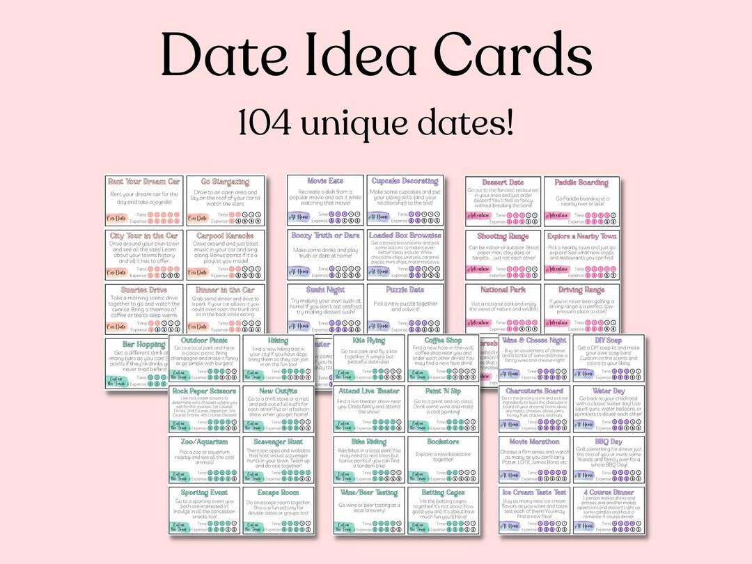 Date Idea Cards: 104 Unique Date Nights (digital Download) - Etsy