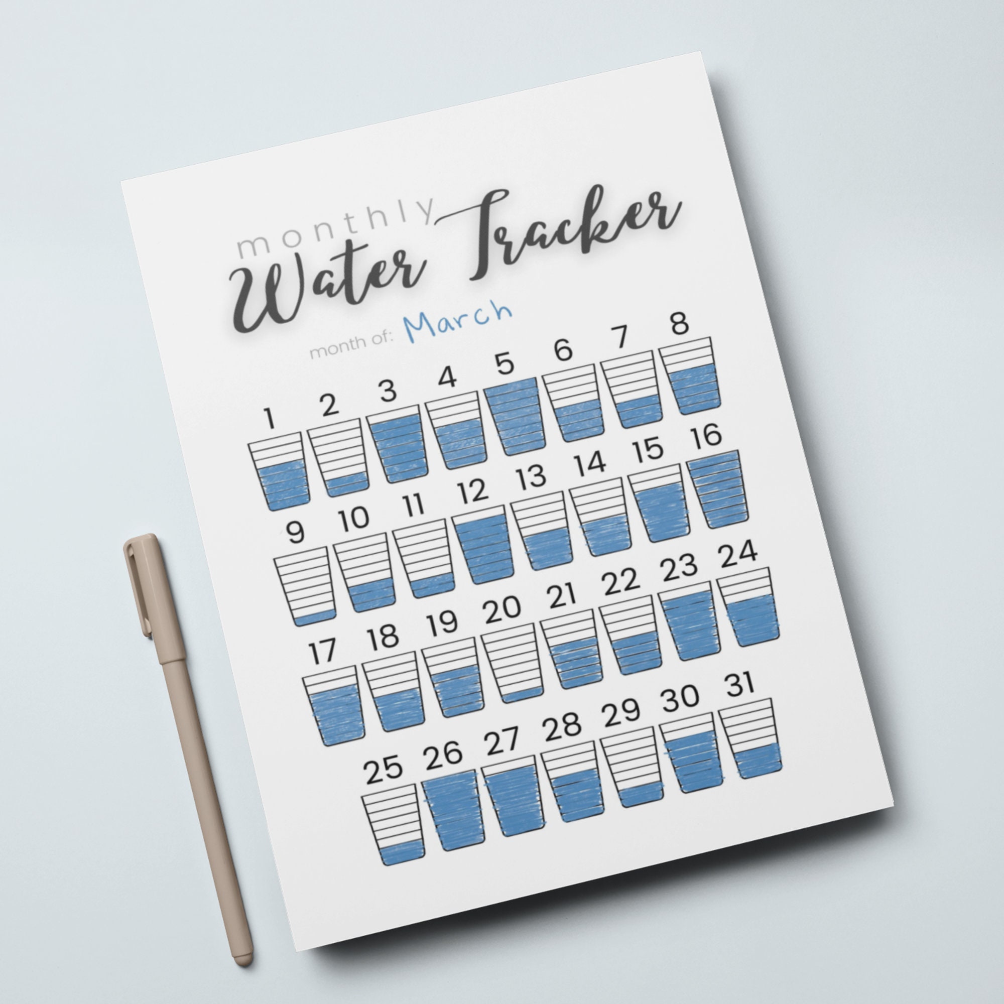 Monthly Water Tracker, Hydration Tracker, Instant Digital Download - Etsy