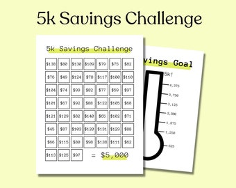 5K Money Saving Challenge Printable 5K Savings Challenge 52 Week ...