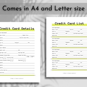 Credit Card Info Tracker: Printable Organizer (digital Download) - Etsy