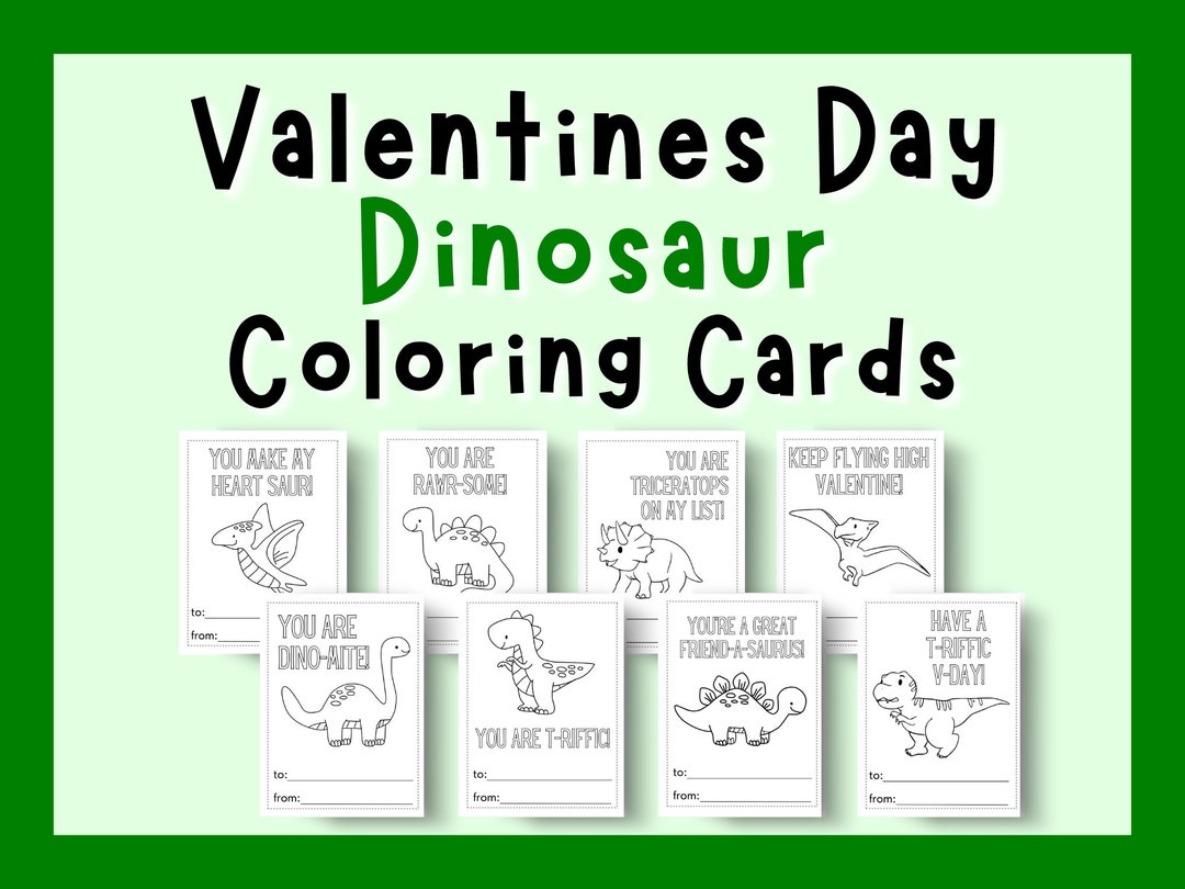 Dinosaur Valentine Coloring Cards: Kids Printable Valentines (PDF) - Etsy