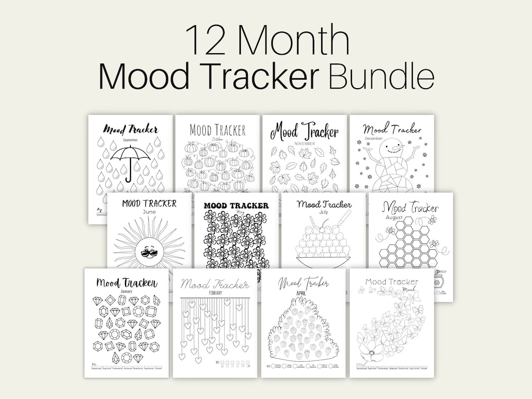 12 Month Mood Tracker Bundle, Printable Mood Trackers, Instant Digital ...