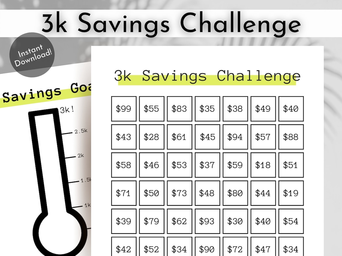 3k Savings Challenge 52 Week Challenge Instant Digital - Etsy