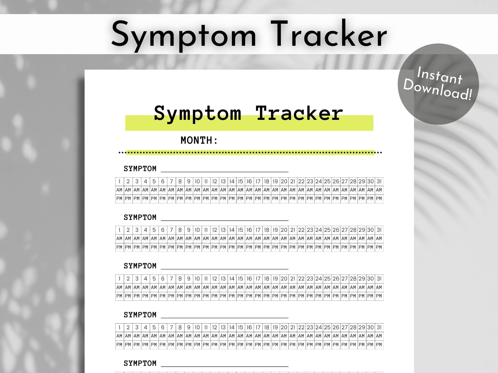 Symptom Tracker Health Tracker Instant Digital Download | Etsy
