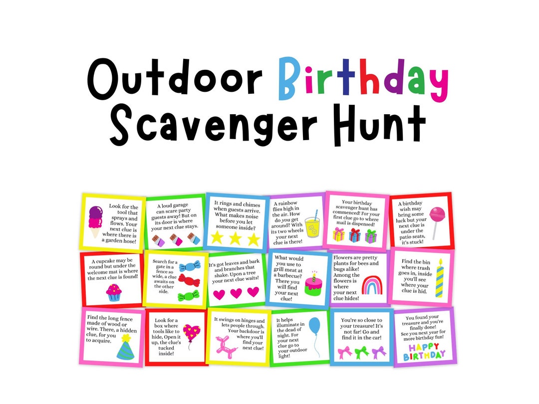 Outdoor Birthday Scavenger Hunt, Outdoor Scavenger Hunt, Game for Kids ...