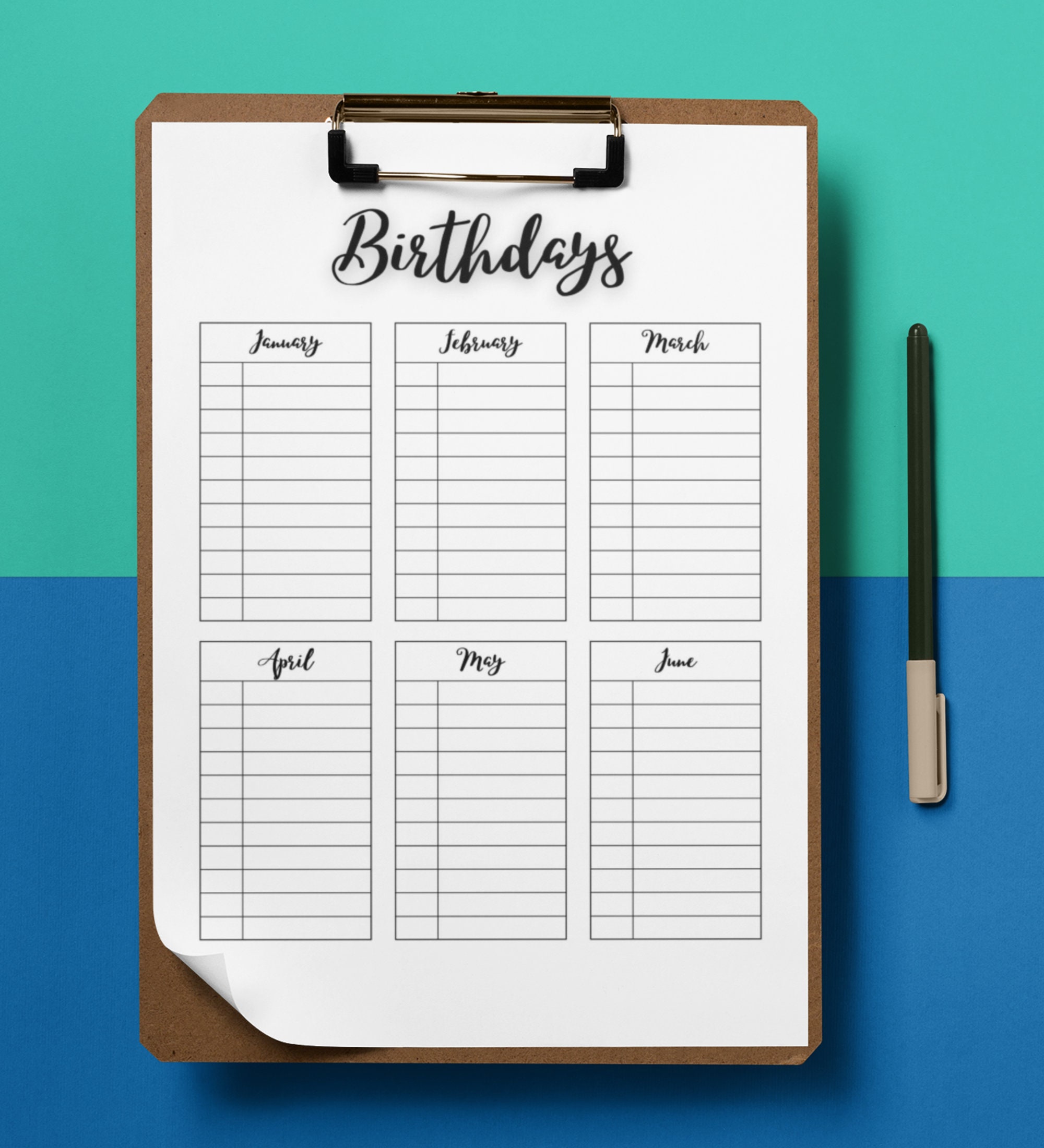 Printable Birthday Tracker