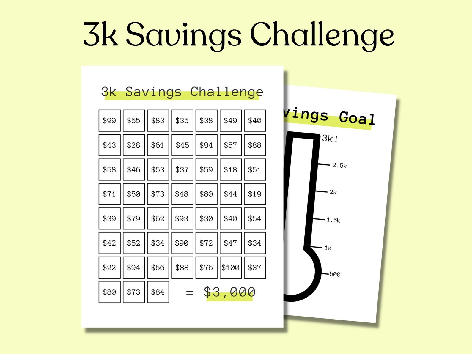 3k Savings Challenge 52 Week Challenge Instant Digital - Etsy