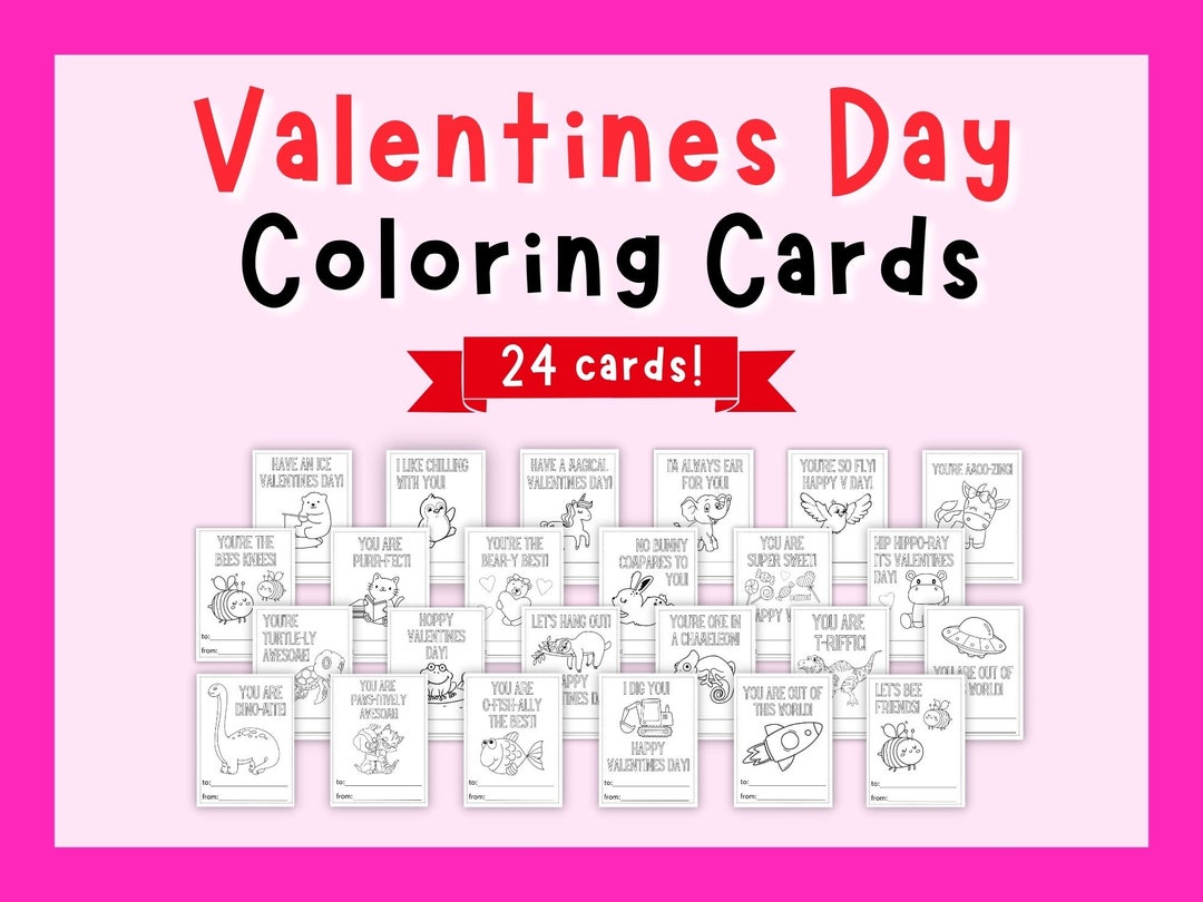 Valentine Coloring Cards, Printable Valentine's Day Cards, Kids ...