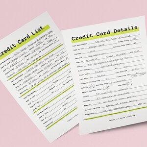 Credit Card Info Tracker: Printable Organizer (digital Download) - Etsy