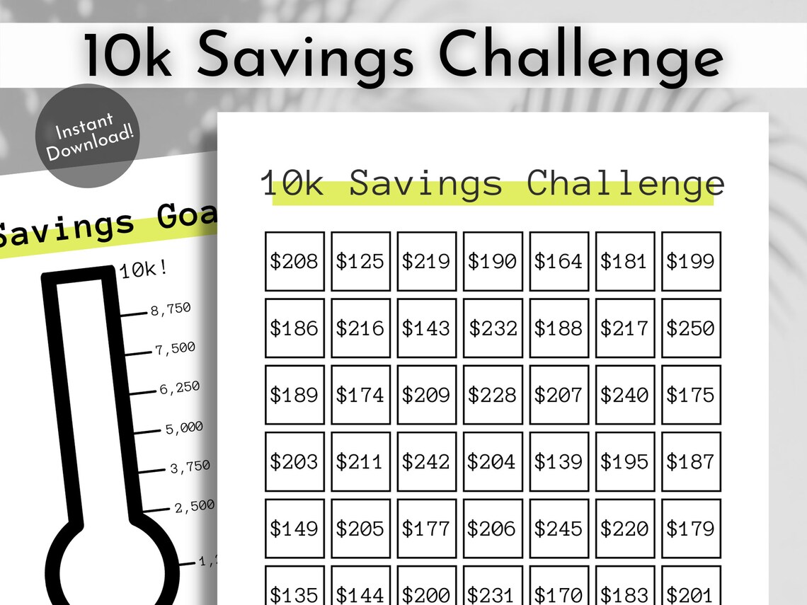 10k Savings Challenge 52 Week Challenge Instant Digital | Etsy