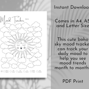 Boho Sun & Clouds Mood Tracker, Printable Mood Tracker, Instant Digital ...