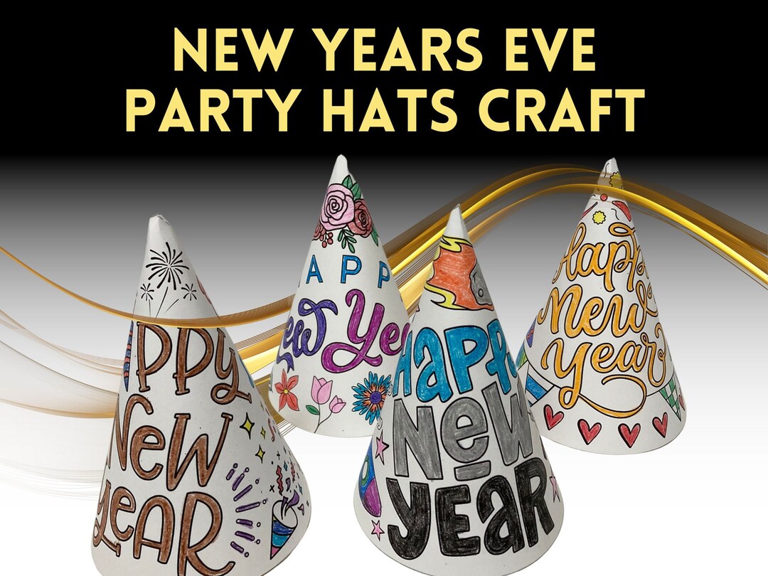 New Years Eve Kids Party Hats: Printable Coloring Craft (printable PDF ...