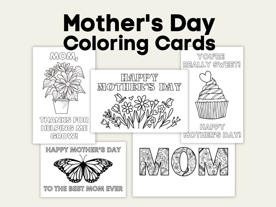 Printable Mother's Day Coloring Cards: 5 Unique Designs (PDF) - Etsy
