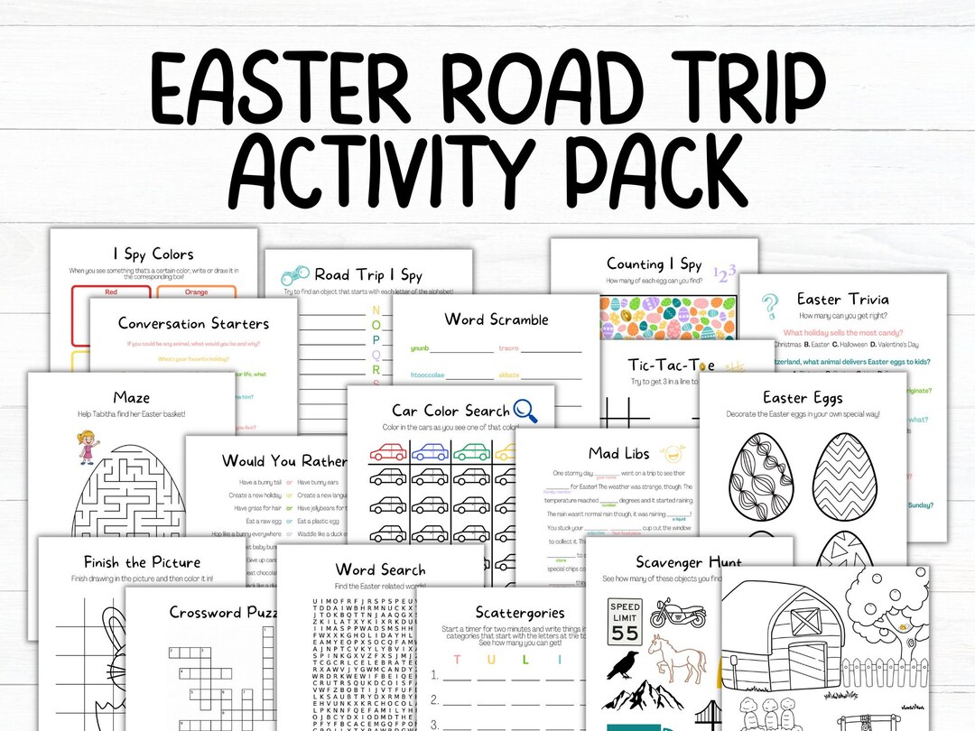 Easter Road Trip Kid Games Bundle Printable, Travel Kid Games, Easter ...