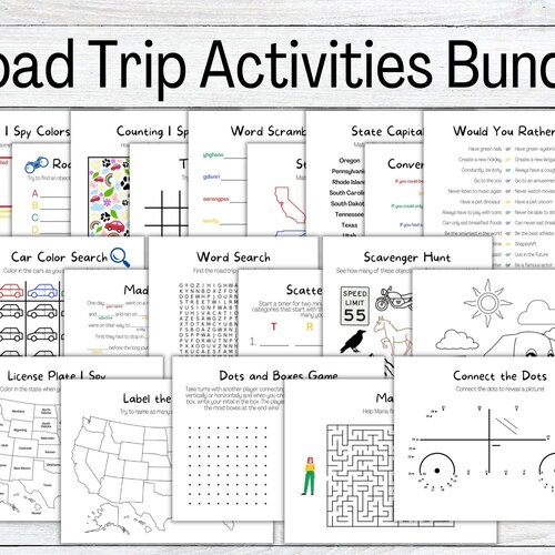 Road Trip Activity Printables Travel Kid Games Bundle - Etsy
