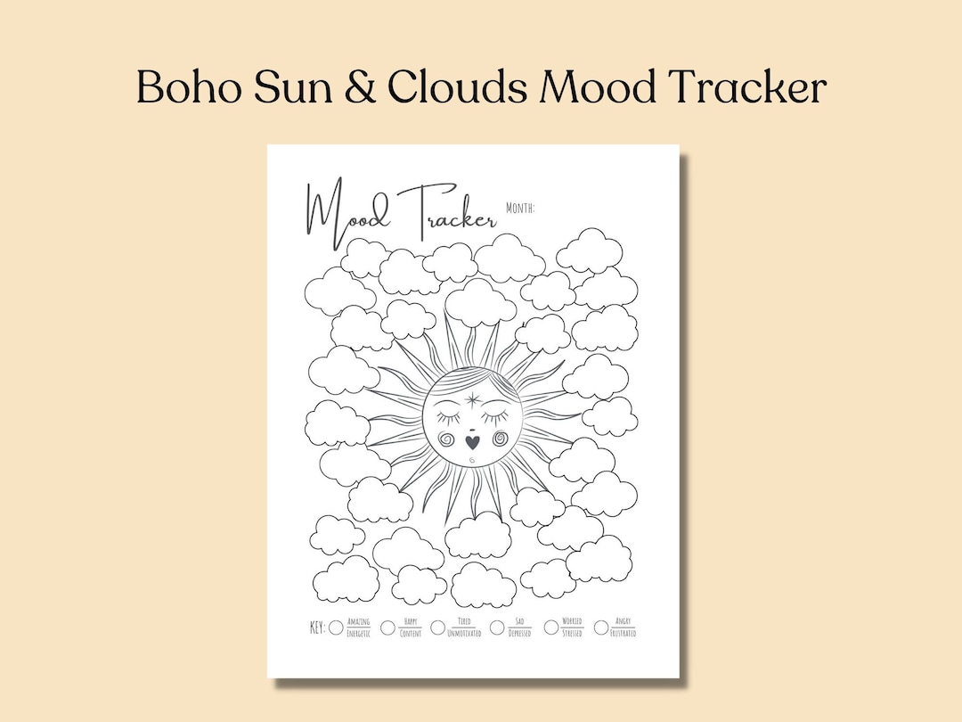 Boho Sun & Clouds Mood Tracker, Printable Mood Tracker, Instant Digital ...