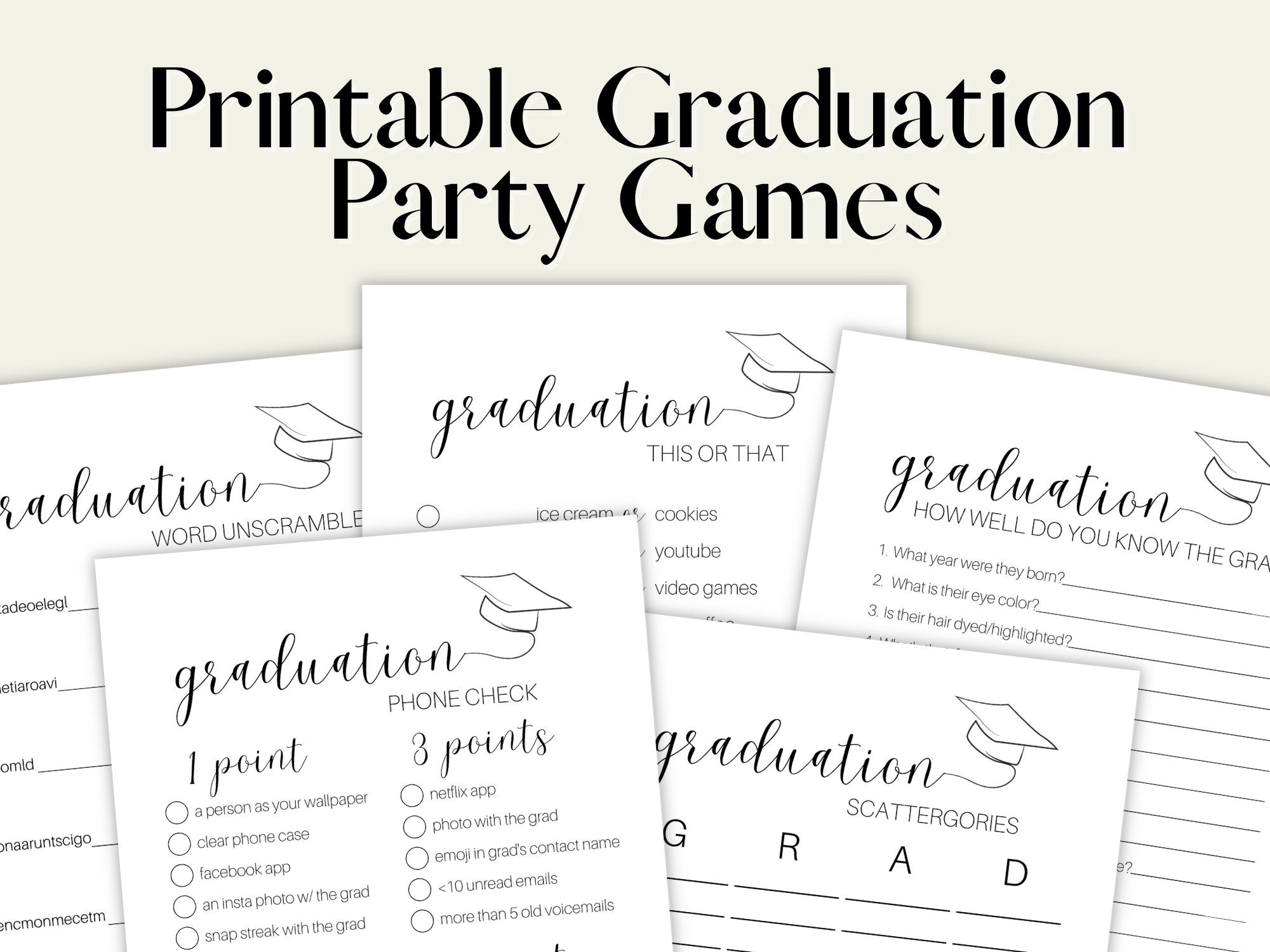 Graduation Party Games Bundle 5 Party Games for Grad Parties - Etsy