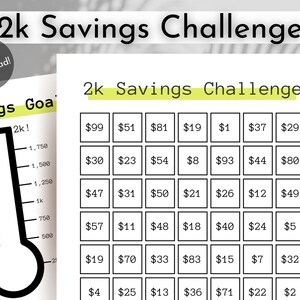 2k Savings Challenge 52 Week Challenge Instant Digital - Etsy UK