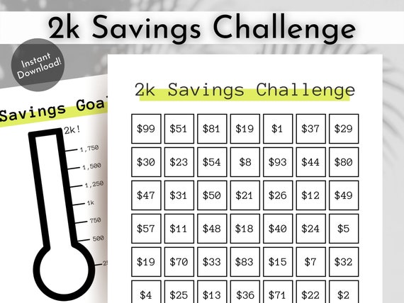 2k Savings Challenge 52 Week Challenge Instant Digital - Etsy