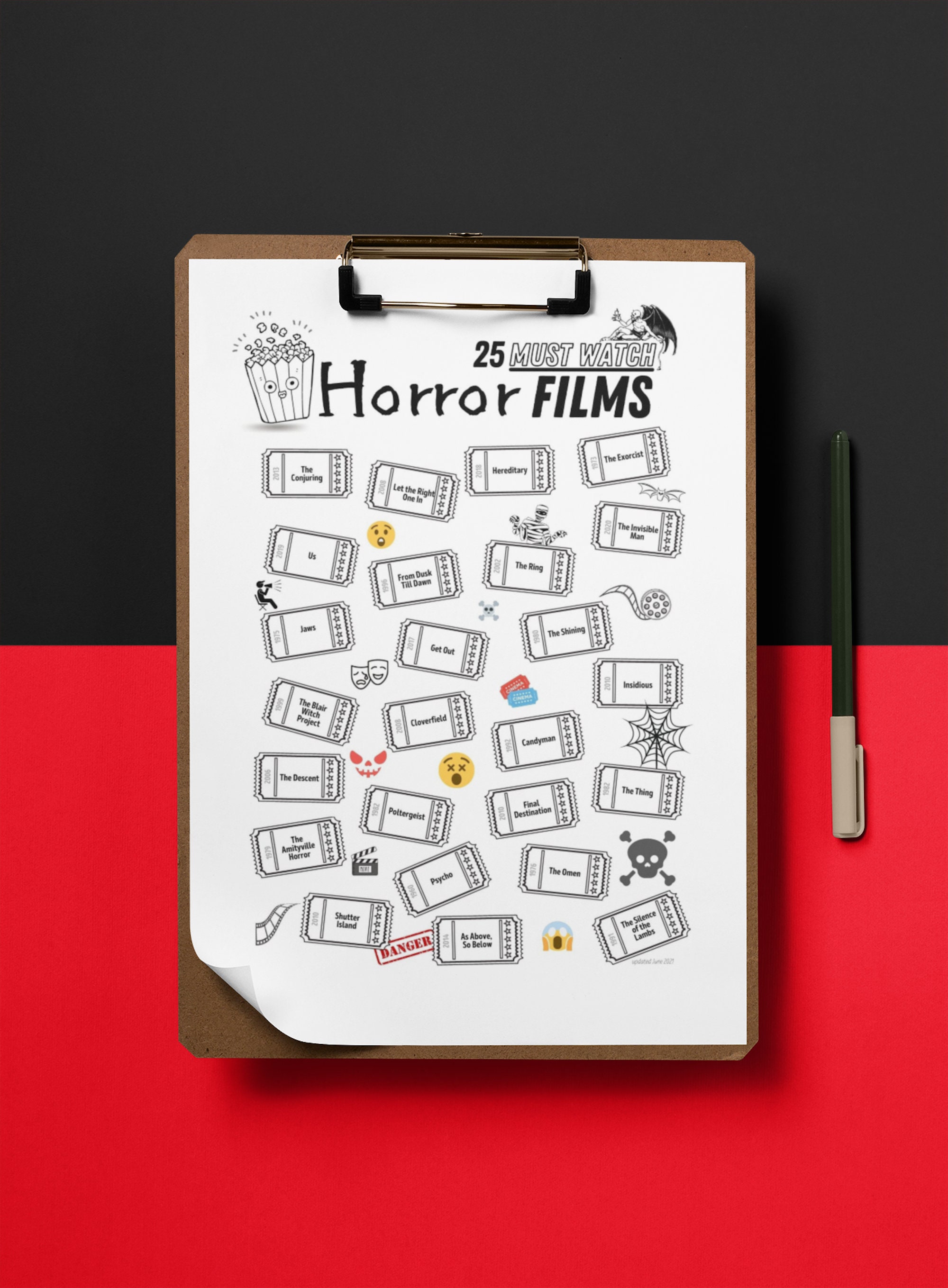 Top 25 Horror Movies Challenge Watchlist Printable Instant - Etsy