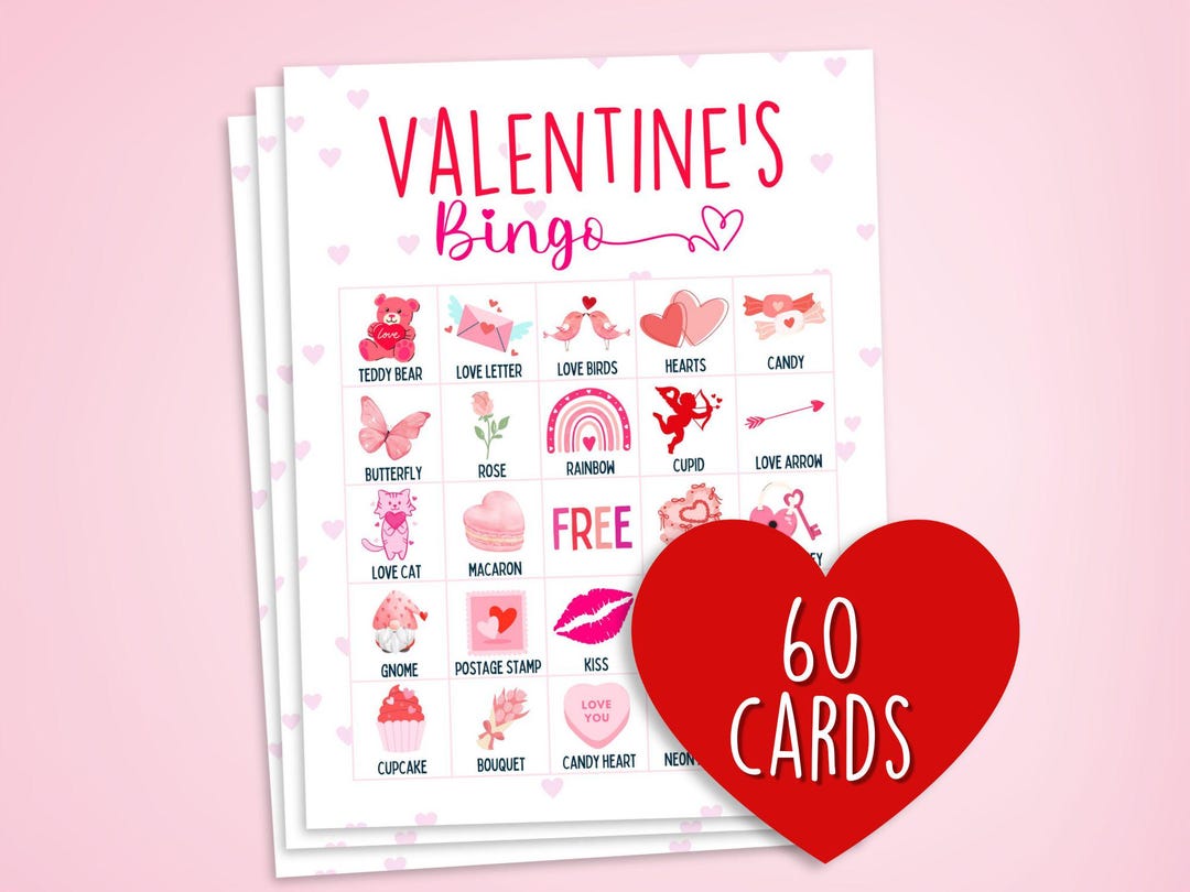 Valentine's Bingo Game: 60 Printable Cards, Classroom Party (digital ...