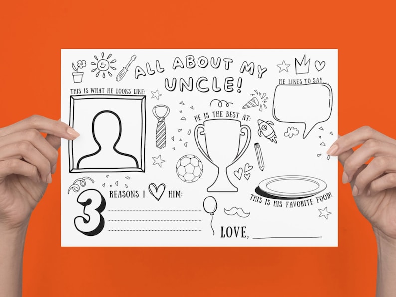 Father's Day Uncle Coloring Page: All About My Uncle (printable Digital ...