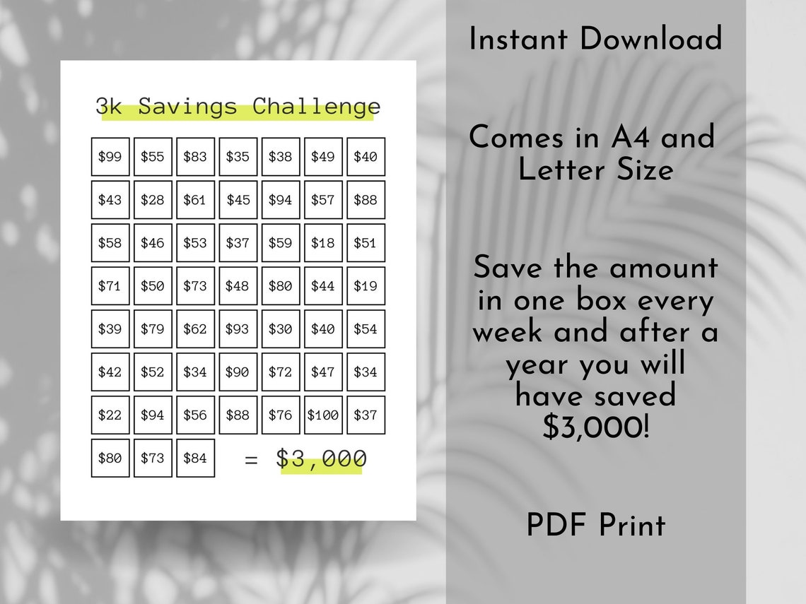 3k Savings Challenge 52 Week Challenge Instant Digital | Etsy