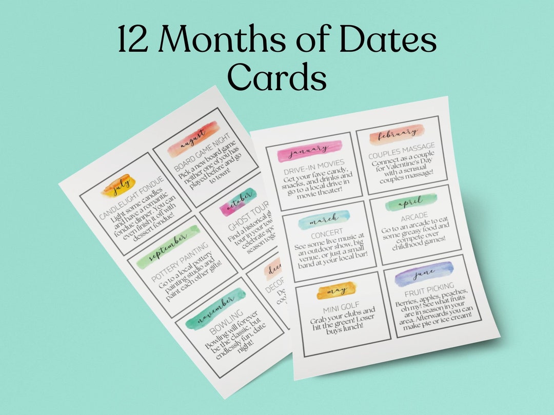 Year of Dates Printable: 12 Month Romantic Gift Ideas (digital Download ...