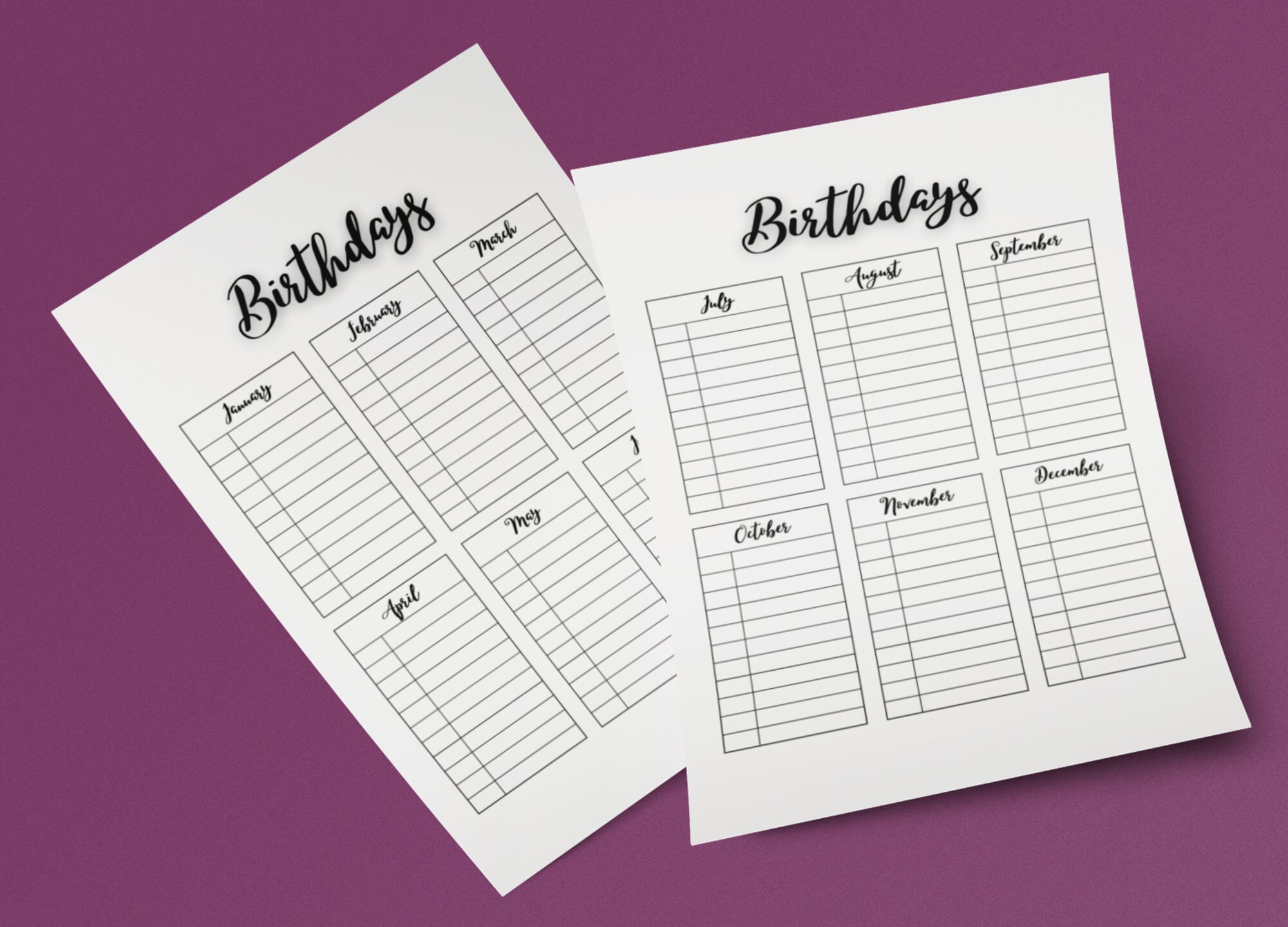 Birthday Tracker Birthday Log Instant Digital Download - Etsy