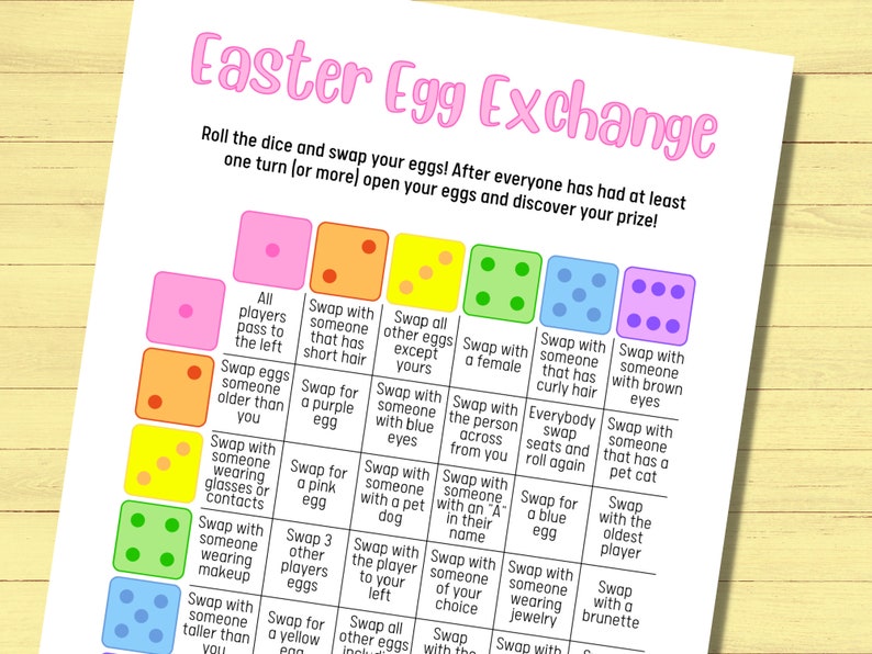Easter Egg Exchange Dice Game: Fun Group Party Game (printable Digital ...