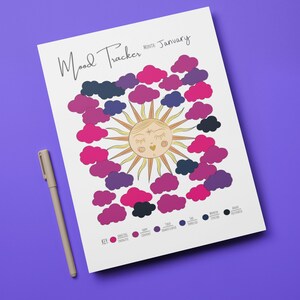 Boho Sun & Clouds Mood Tracker, Printable Mood Tracker, Instant Digital ...