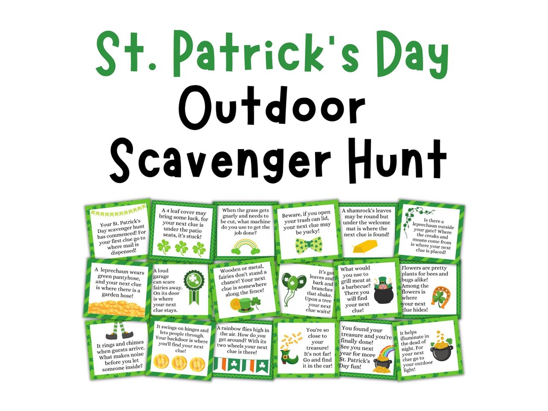 St. Patricks Day Outdoor Scavenger Hunt, Outdoor Scavenger Hunt, Game ...