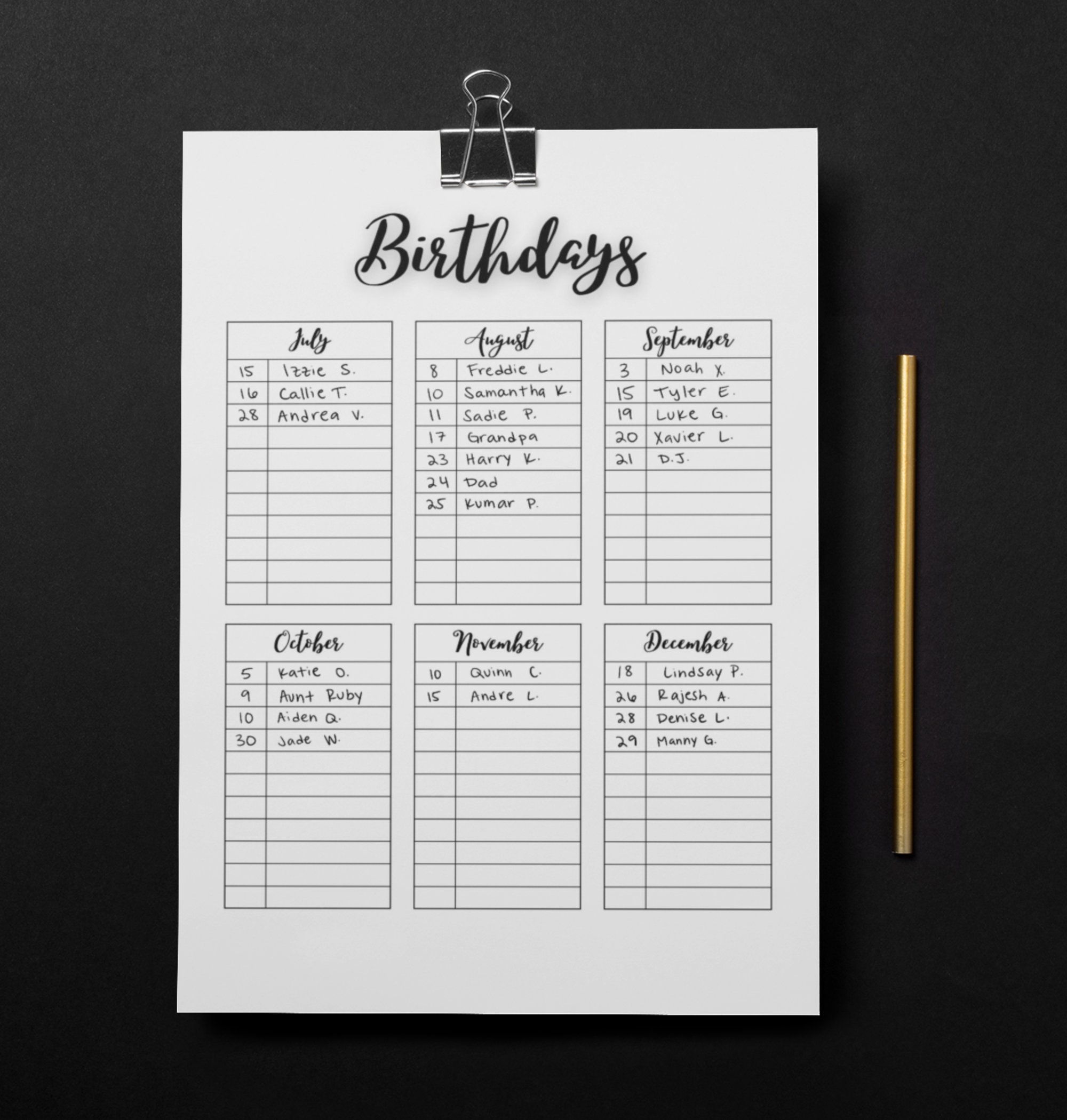 Birthday Tracker Birthday Log Instant Digital Download - Etsy