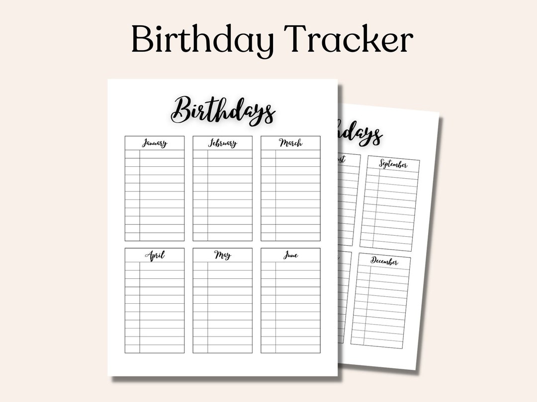 Birthday Tracker, Birthday Log, Instant Digital Download - Etsy