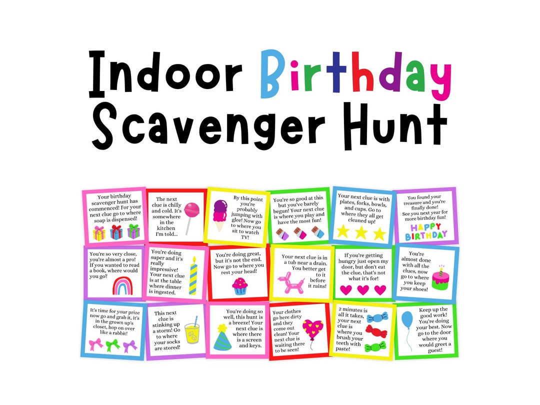 Indoor Birthday Scavenger Hunt, Indoor Scavenger Hunt, Game for Kids ...
