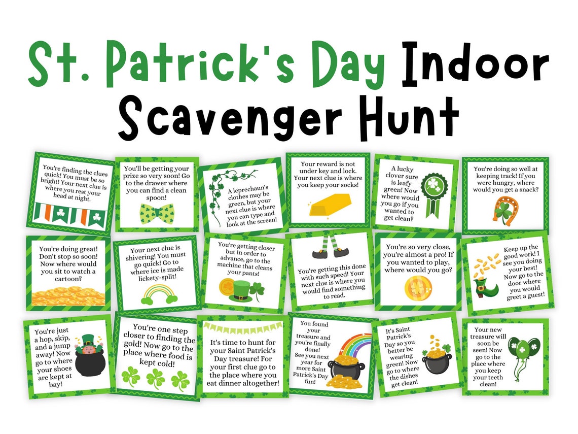 St. Patricks Day Indoor Scavenger Hunt Indoor Scavenger Hunt - Etsy